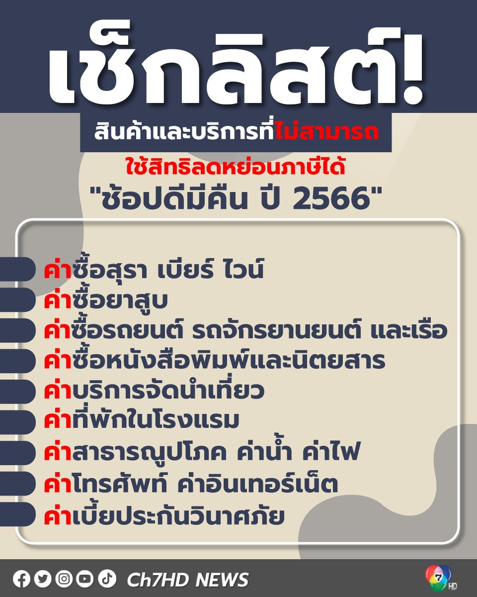 ข่าวเช็กลิสต์ สินค้าและบริการไม่สามารถใช้สิทธิลดหย่อนภาษีเงินได้ภายใต้