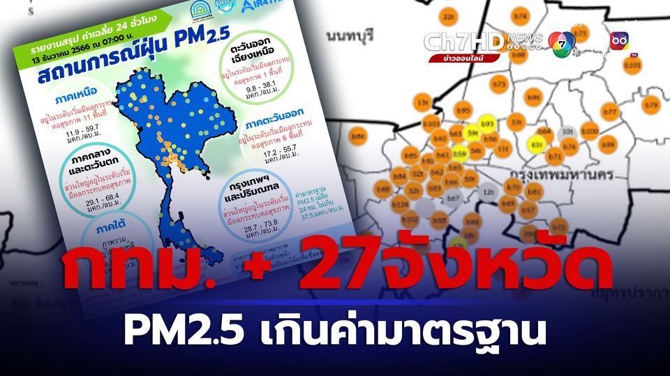 ข่าวPM2.5 เกินค่ามาตรฐาน 28 จังหวัด